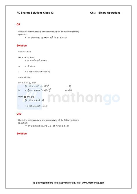 RD Sharma Class Maths Solutions Chapter Binary Operations MathonGo