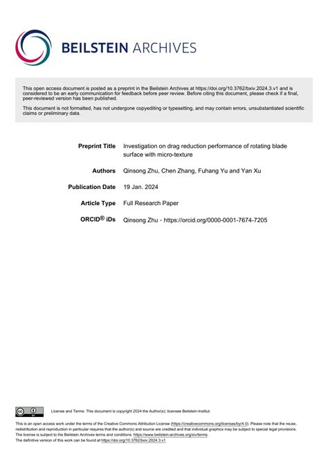 Pdf Investigation On Drag Reduction Performance Of Rotating Blade