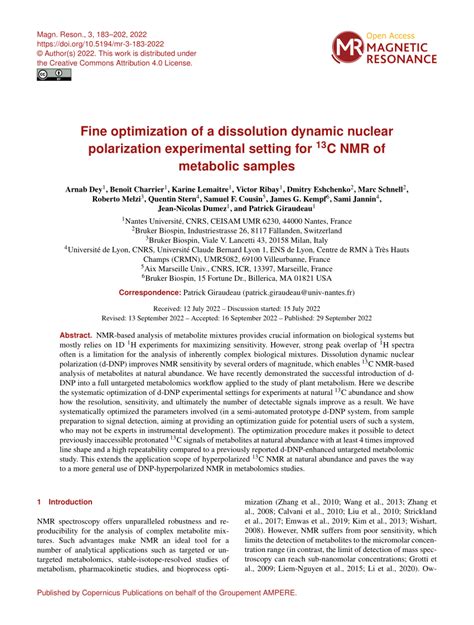 Pdf Fine Optimization Of A Dissolution Dynamic Nuclear Polarization Experimental Setting For