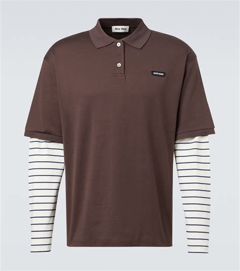 Layered Striped Cotton Polo Shirt In Brown Miu Miu Mytheresa