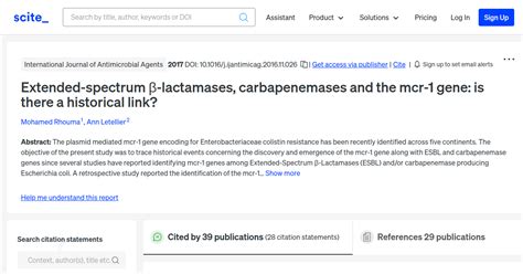 [citation Report] Extended Spectrum β Lactamases Carbapenemases And The Mcr 1 Gene Is There A
