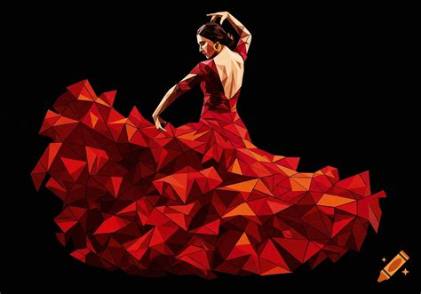 A Geometric Low Poly Illustration Of A Flamenco Dancer In A Flowing