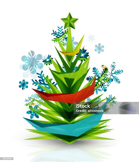 메리 크리스마스 트리 현대적이다 추상적임 기하학적 디자인 0명에 대한 스톡 벡터 아트 및 기타 이미지 0명 2015년 겨울 Istock