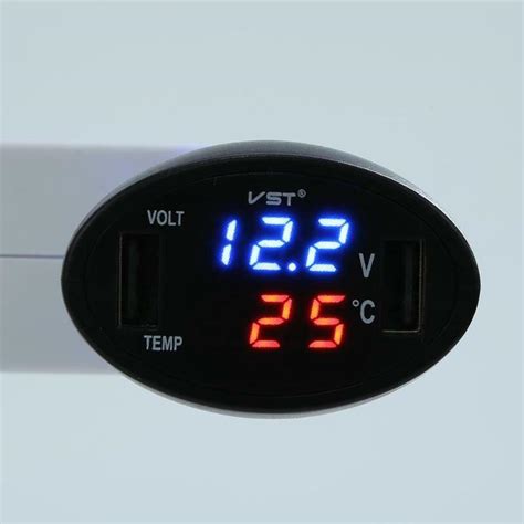 3 In 1 범용 자동 듀얼 Usb 포트 자동차 충전기 12v 24v 전압 측정기 Led 디지털 온도계 전압계 배터리 자동차 충전기 내장 부품