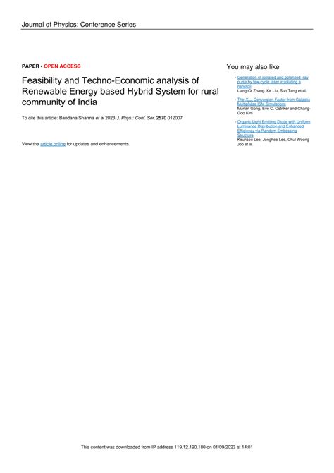 Pdf Feasibility And Techno Economic Analysis Of Renewable Energy
