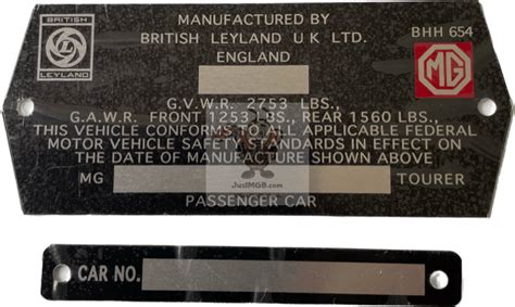Usa Spec Mgb And Mgb Gt Embossed Chassis Plates All Ghnd 5 Cars 1972 Sep 1979