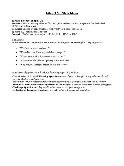 Film Tv Pitch Ideas Pdf
