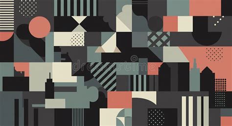 Geometric Abstract Art Featuring A Mix Of Shapes Like Circles Triangles Squares Stock