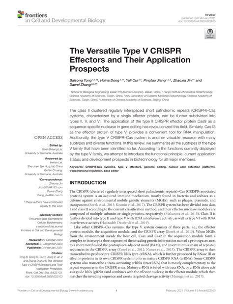 Pdf The Versatile Type V Crispr Effectors And Their Application Prospects