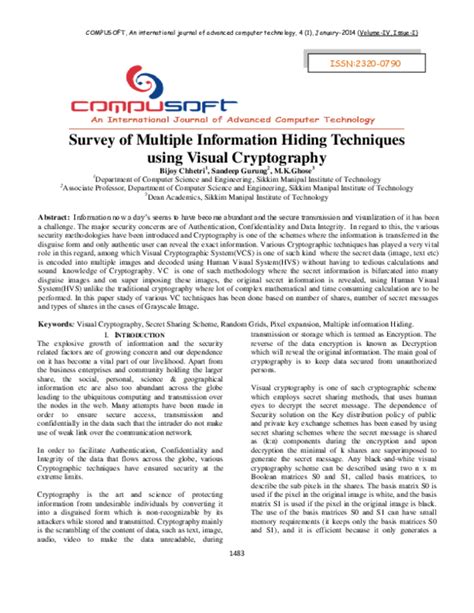 Pdf Survey Of Multiple Information Hiding Techniques Using Visual Cryptography