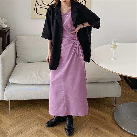 콤마제인 Sale 사이드 스트링 트임 나시 롱 데이노 원피스 2컬러