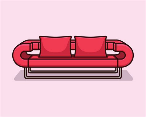 Fashionable Comfortable Stylish Red Fabric Sofa With Gray Legs On Red Background With Shadow