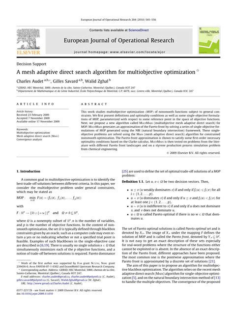 pdf a mesh adaptive direct search algorithm for multiobjective optimization