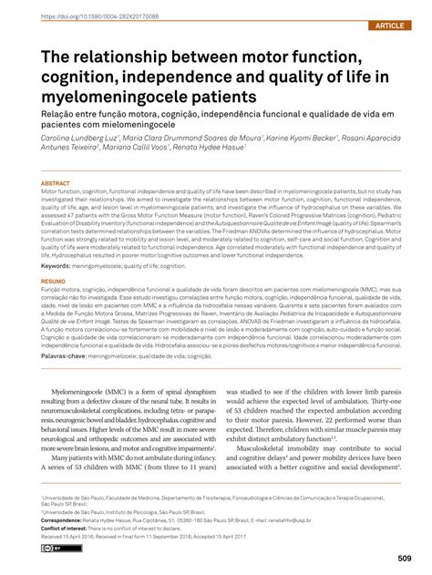 Pdf The Relationship Between Motor Function Cognition Independence And Quality Of Life In