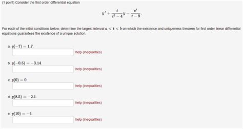 Solved (1 ﻿point) ﻿Consider the first order differential | Chegg.com