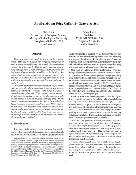 PDF Unroll And Jam Using Uniformly Generated Sets