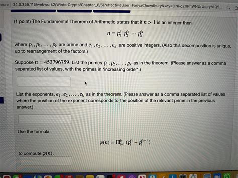Solved 1 Point The Fundamental Theorem Of Arithmetic