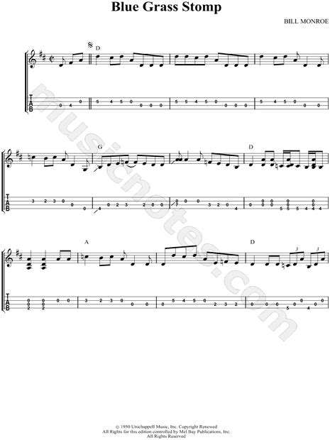 Bill Monroe Blue Grass Stomp Sheet Music In D Major Download