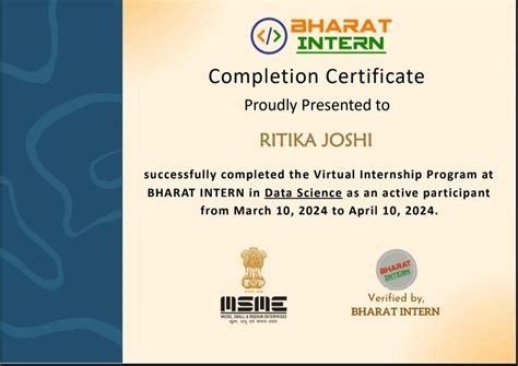 Ritika Joshi On Linkedin Datascience Bharatintern Internship
