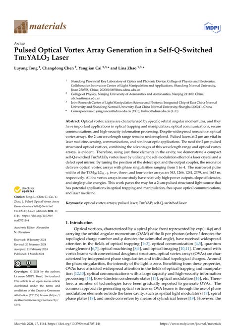 Pdf Pulsed Optical Vortex Array Generation In A Self Q Switched Tmyalo3 Laser