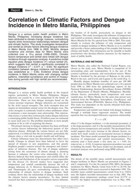 Pdf Correlation Of Climatic Factors And Dengue Incidence In Metro