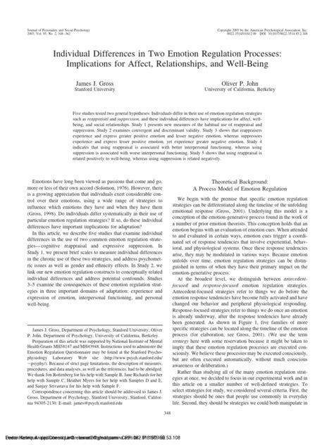 Individual Differences In Two Emotion Regulation Processes