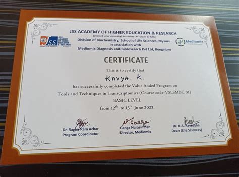 Kavya Patil On Linkedin Completion Of My Transcriptomics Course Thank You Sir For Organising It