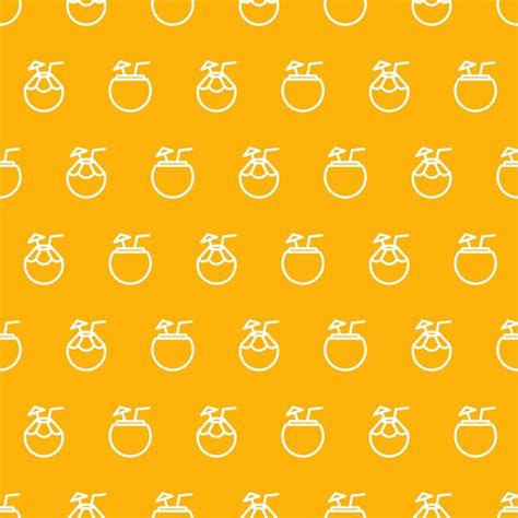 흰색 개요 코코넛 음료와 함께 노란색 원활한 패턴 프리미엄 벡터