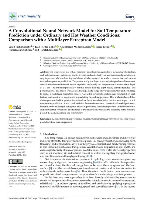 PDF A Convolutional Neural Network Model For Soil Temperature Prediction Under Ordinary And