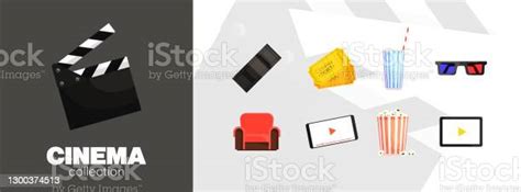 팝콘 필름스트립 티켓 의자 클래퍼보드 영화 컬렉션을 위한 테이프 벡터 세트로 설정된 시네마 벡터 일러스트레이션 Film