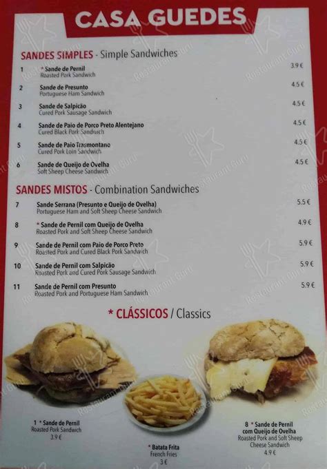 Menu At Casa Guedes Tradicional Restaurant Porto