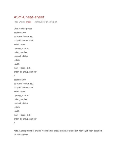 Asm Cheat Sheet Oracle Pdf