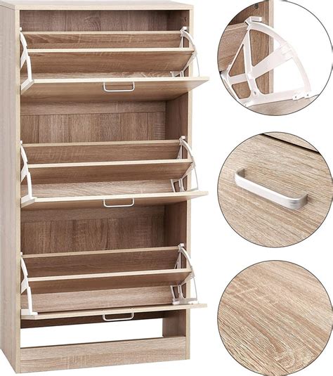 Schoenenkast Met 3 Kleppen Schoenenrek Tipplepr Schoenenkast Eikenkleurig Eiken Look