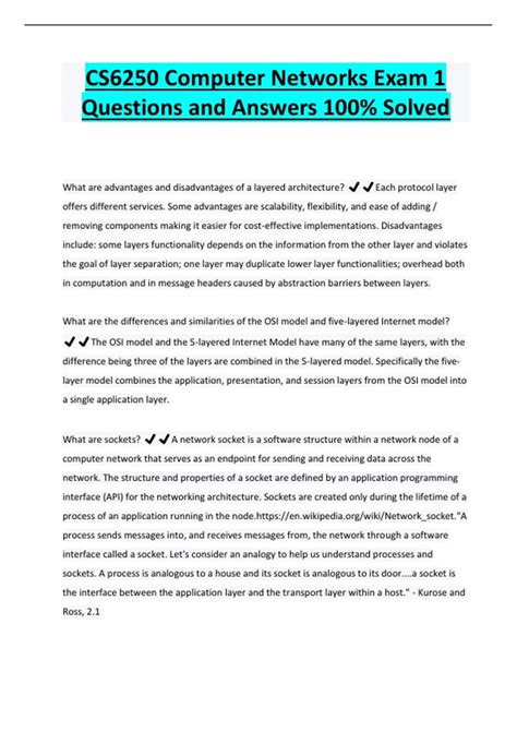 Cs6250 Computer Networks Exam 1 Questions And Answers 100 Solved