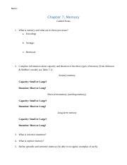 Ch 7 GN Memory Summer Docx Name Chapter 7 Memory Guided Notes 1 What Is Memory And What