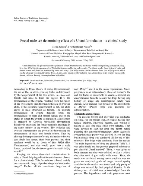 Pdf Foetal Male Sex Determining Effect Of A Unani Formulation A