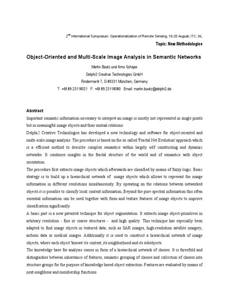 Object Oriented And Multi Scale Image Analysis In Semantic Networks Pdf Geographic
