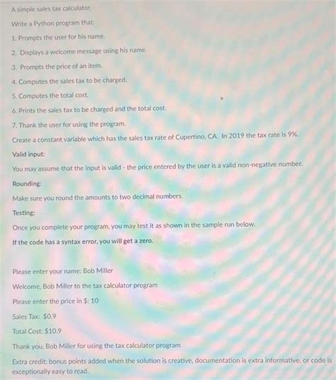 Solved A Simple Sales Tax Calculator Write A Python Program