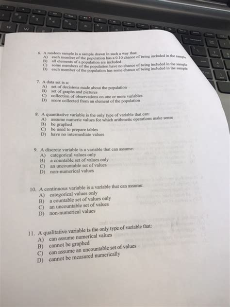 Solved 6 A Random Sample Is A Sample Drawn In Such A Way