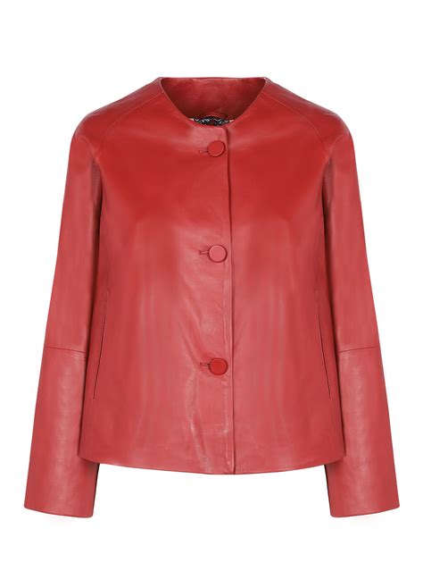 Short Flared Button Front Lambskin Jacket Red