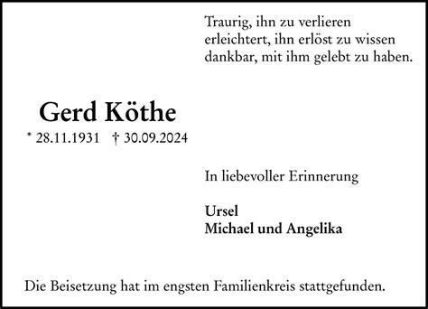 Traueranzeigen Von Gerd Köthe Vrm Trauerde