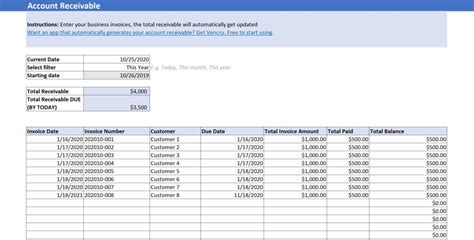 Accounts Receivable Excel Template