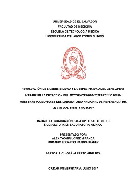 Evaluación De La Sensibilidad Y La Especificidad Del Gene Xpert Mtbrif