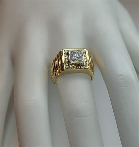 Mens 18k Yellow Gold Ring With Natural Diamonds Etsy