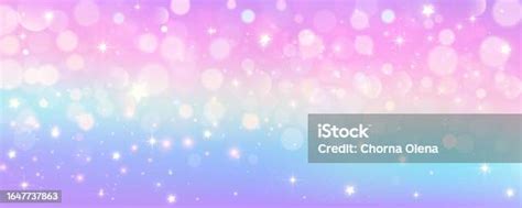 보라색 유니콘 배경 반짝이는 별과 보케가 있는 파스텔 수채화 하늘 홀로그램 질감을 가진 판타지 무지개 은하 마법의 대리석 공간 벡터 공주에 대한 스톡 벡터 아트 및 기타
