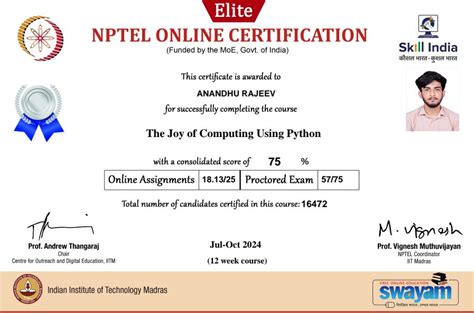 Anandhu Rajeev On Linkedin Pythonprogramming Nptel Joyofcomputing Elitesilver Iitmadras