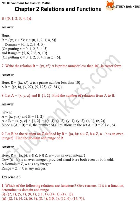 Ncert Solutions For Class 11 Maths Chapter 2 Relations And Functions