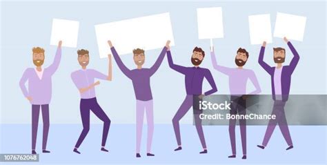 빈 배너 시위대 나 활동가 함께 서 있는 젊은 남자의 그룹 퍼레이드 또는 집회에 참여 하는 사람들 편집 가능한 벡터 일러스트 레이 션 Pride Lgbtqi Event에