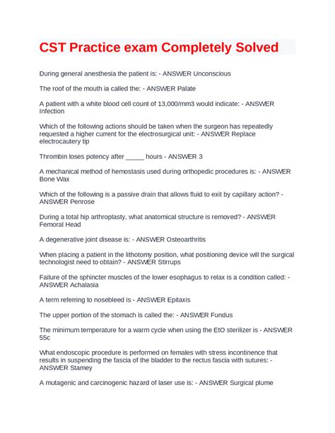 Cst Practice Exam Completely Solved Exams Nursing Docsity