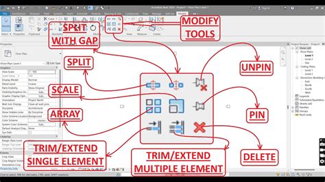 Revit Modify Tools Split Array Scale Trimextend Pin Unpin